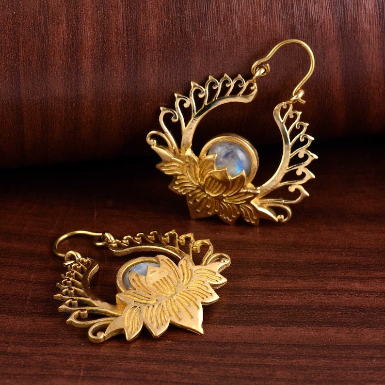 Moonstone Lotus Mandala Flower Earring – The Bohemian Store